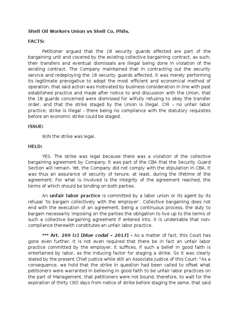 Shell Oil Workers Union Vs Shell Co. Phils. Facts | PDF | Strike Action ...