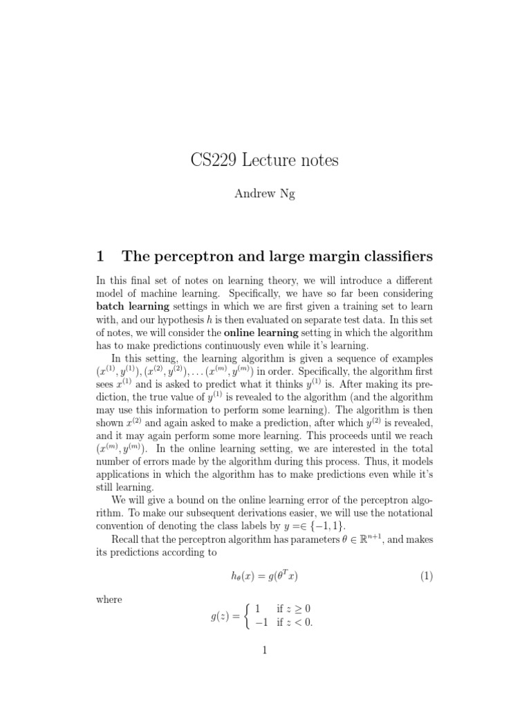 6-Online Learning and The Perceptron Algorithm. (Optional Reading) PDF ...