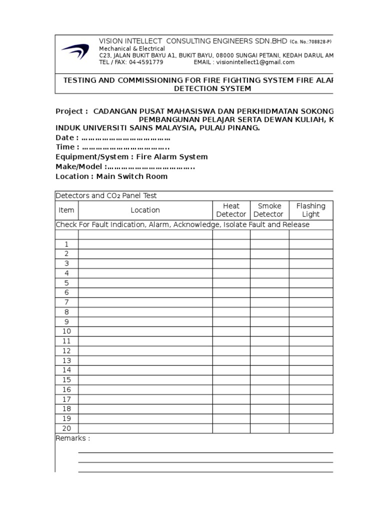 Checklist For Fire Protection (Fire Alarm System Main Switch Room) | PDF