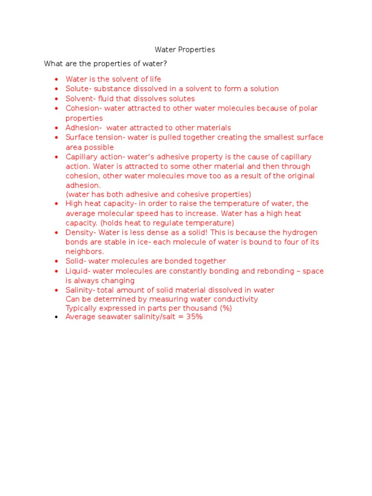 Water Properties Notes | PDF