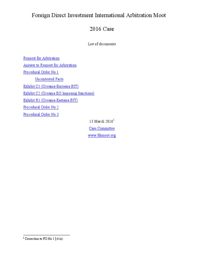 FDI Moot 2016 Problem | PDF | International Criminal Court | Arbitration
