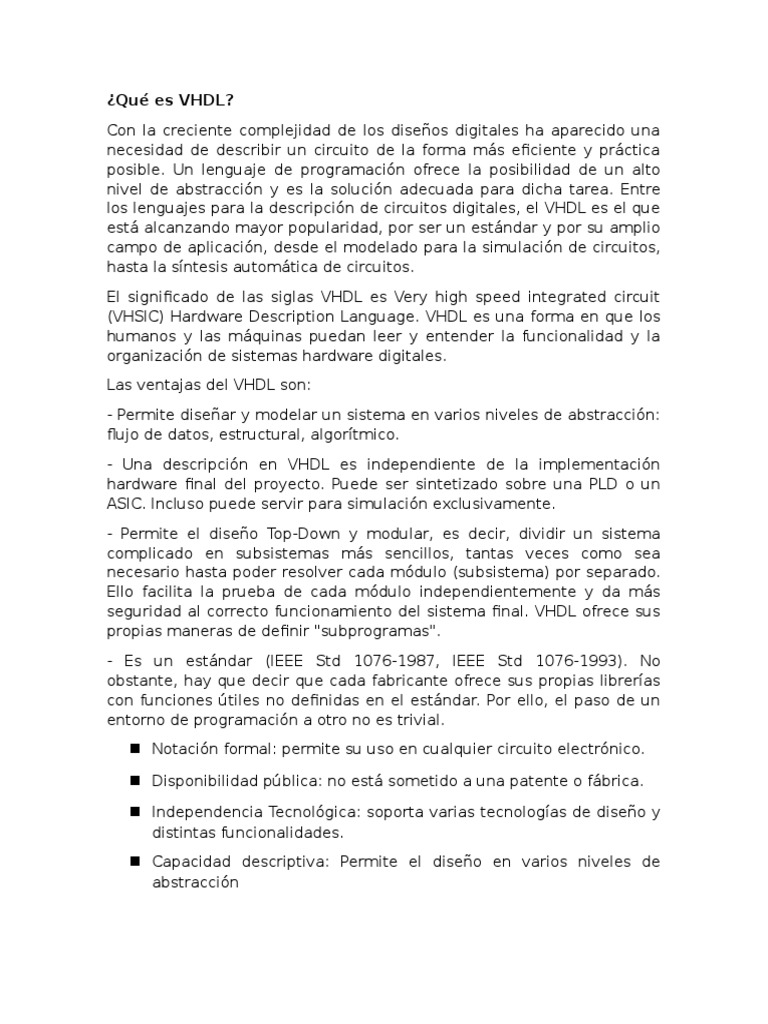 Qué Es VHDL, Historia y de Donde Surge | PDF | Vhdl | Lenguaje de ...