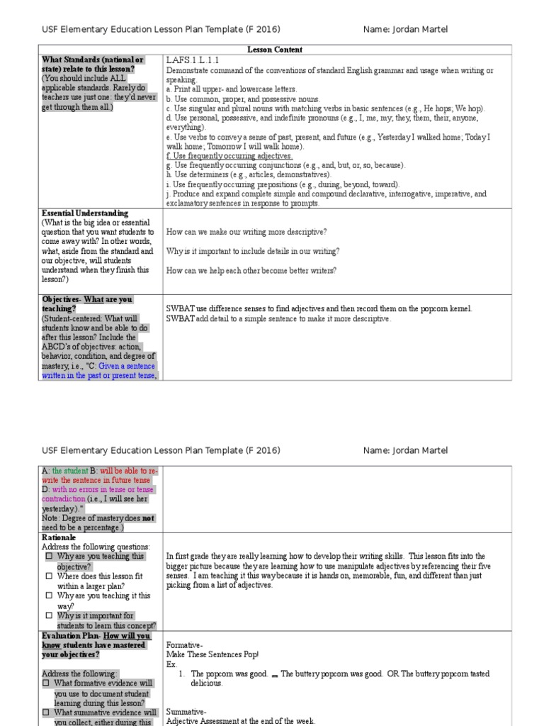 Popcorn Adjectives 1st | PDF | Lesson Plan | Languages