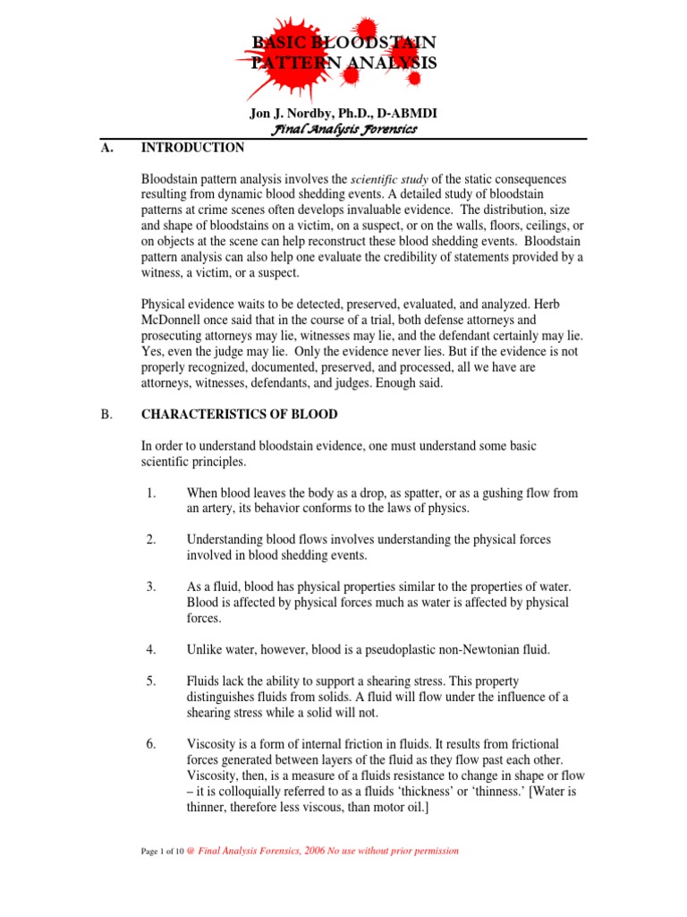Basic Bloodstain Pattern Analysis Text | PDF | Viscosity | Shear Stress