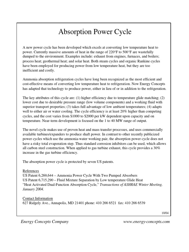 Absorption Power Cycle | PDF