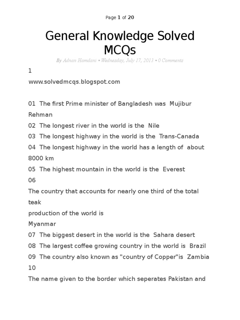 General Knowledge MCQs Solved | PDF | The United States | Earth