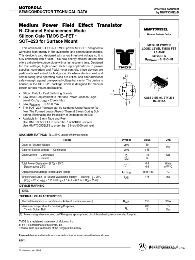 T3055el Motorola Mosfet de Inyectores | PDF | Field Effect Transistor ...