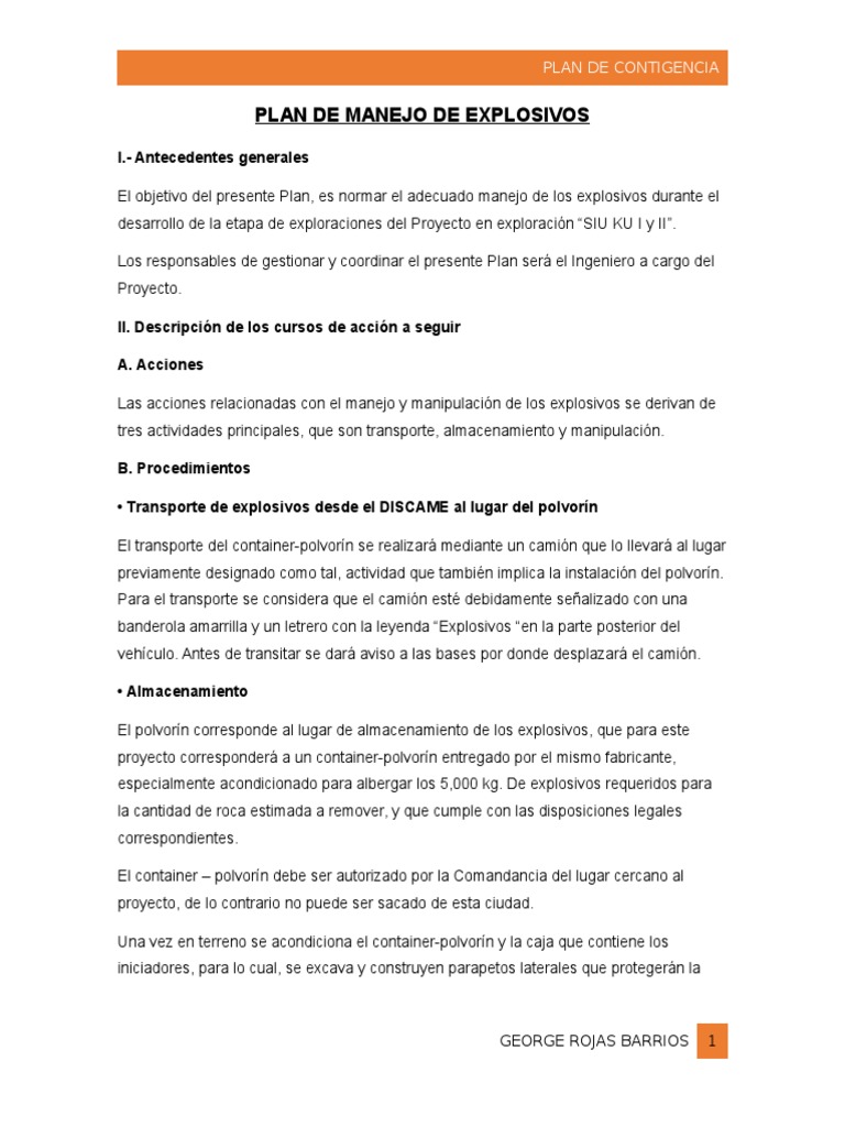 Plan de Manejo de Explosivos | PDF | Material explosivo | Camión