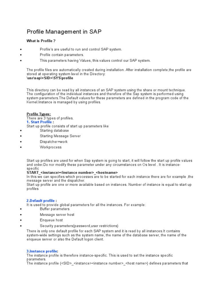 SAP Profile Management Guide | PDF | Parameter (Computer Programming ...