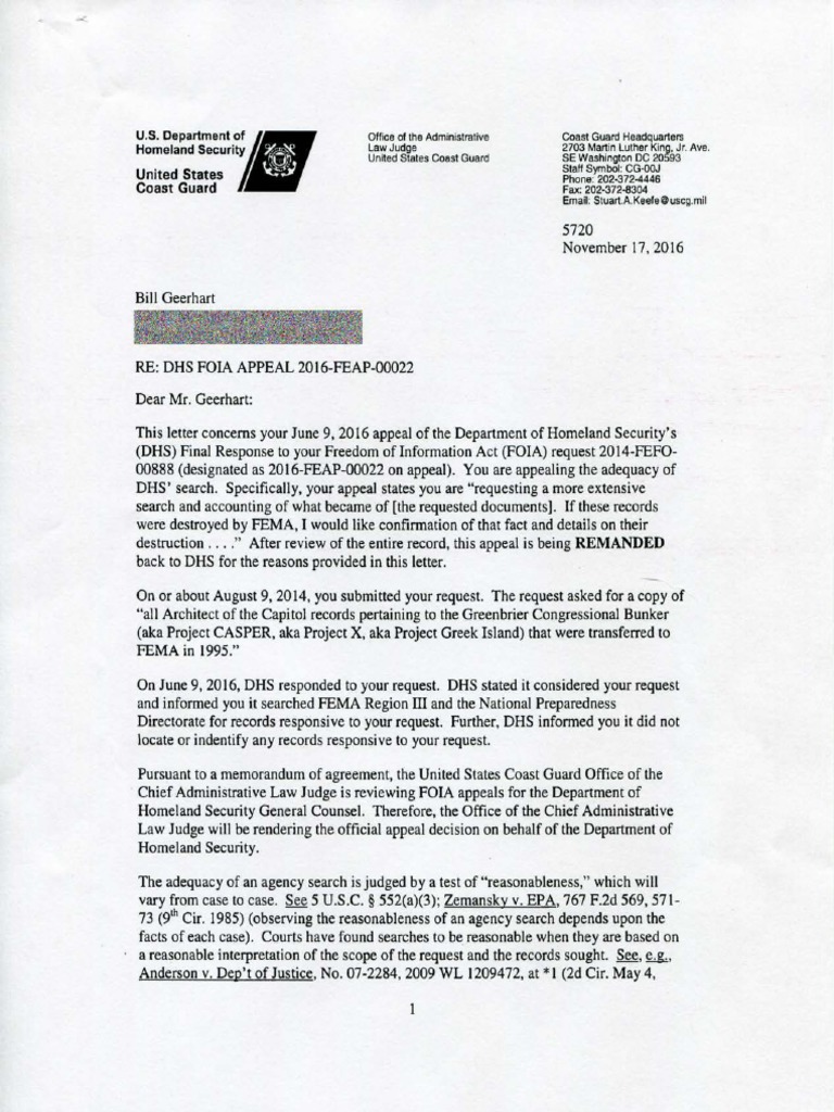 Greenbrier Bunker FOIA Appeal Response | PDF | Freedom Of Information ...