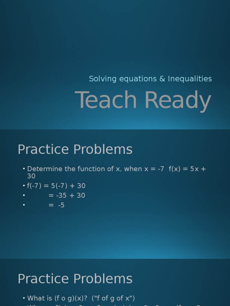 Teach Ready: Solving Equations & Inequalities | PDF | Area | Equations