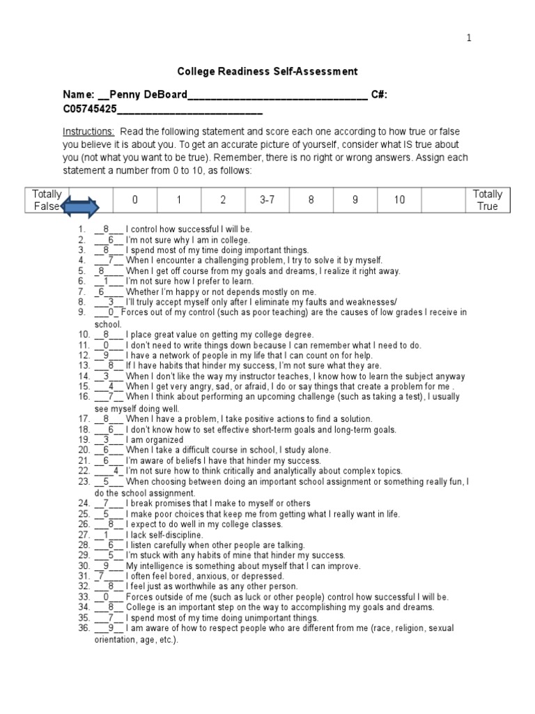 College Readiness Self-Assessment Tool | PDF | Educational Psychology ...