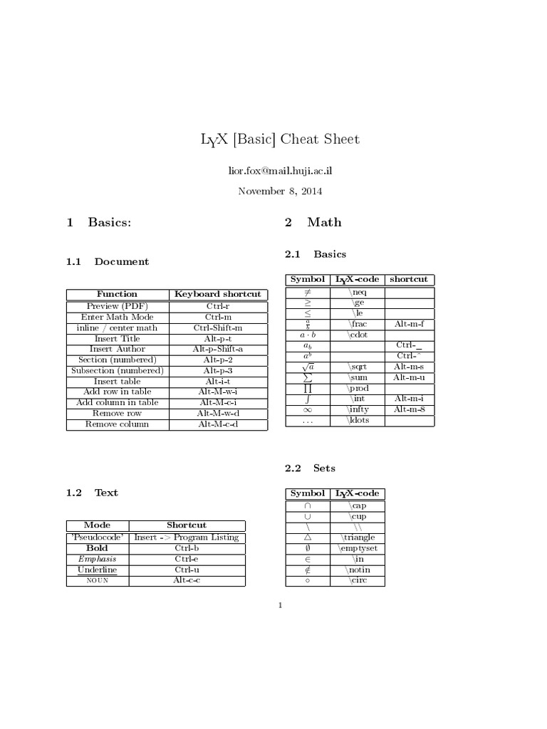 Lyx Shortcuts | PDF | Matrix (Mathematics) | Mathematical Objects
