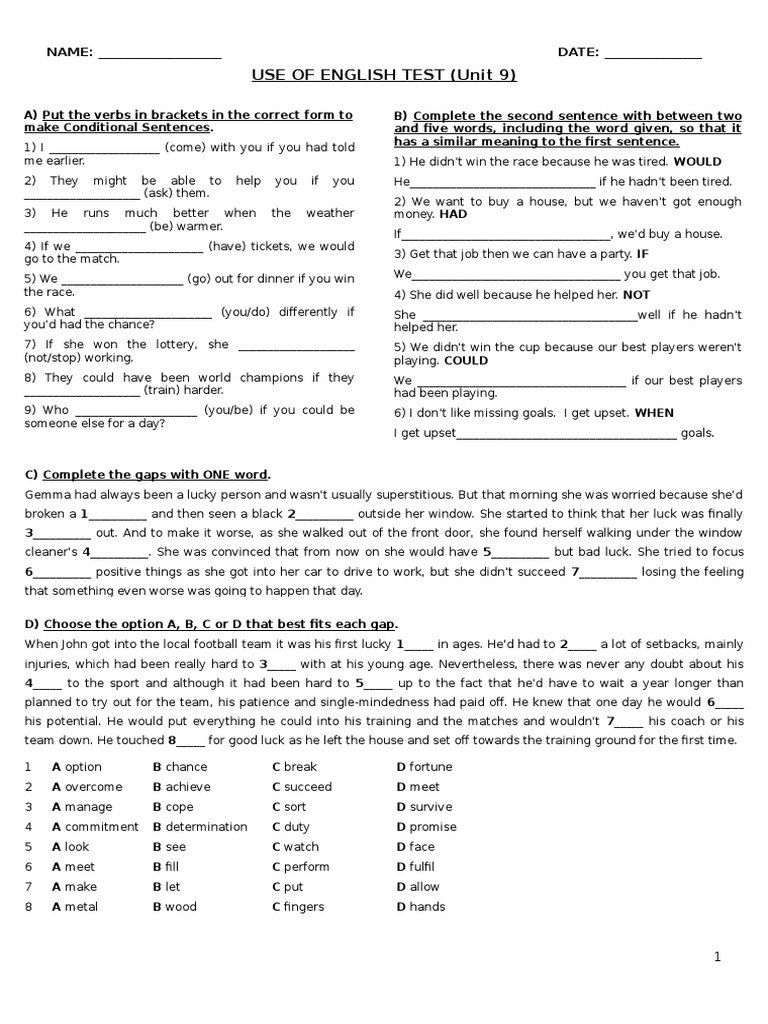 Unit 9 Test | PDF | Luck