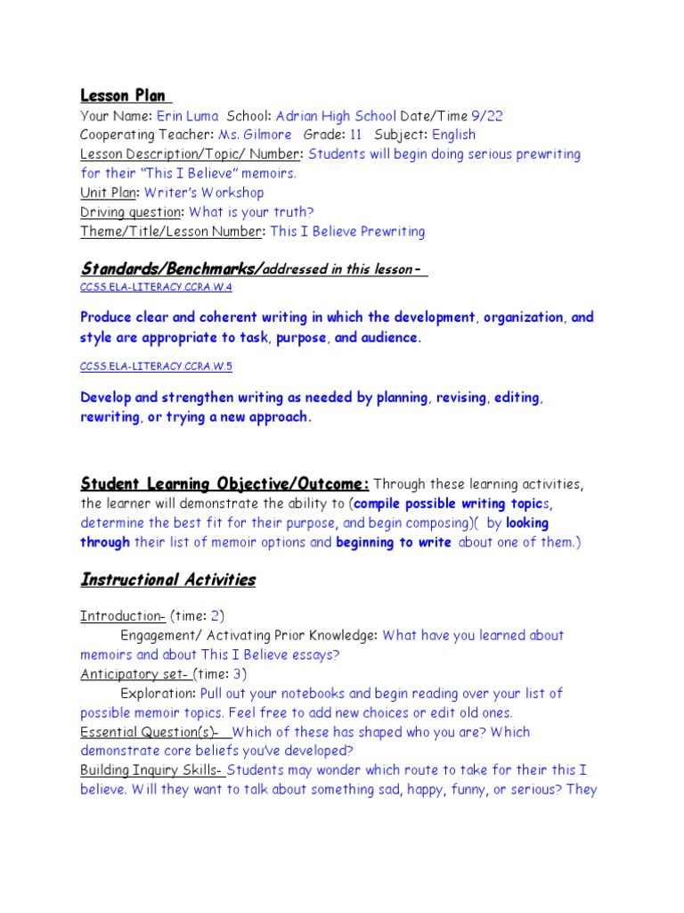 Brainstorming Lesson Plan | PDF | Educational Assessment | Brainstorming
