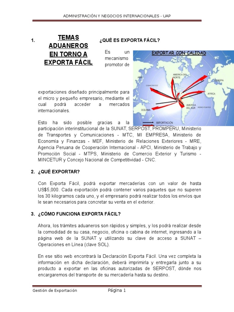 Guía de Exporta Fácil en Perú | PDF | Exportaciones | El comercio ...