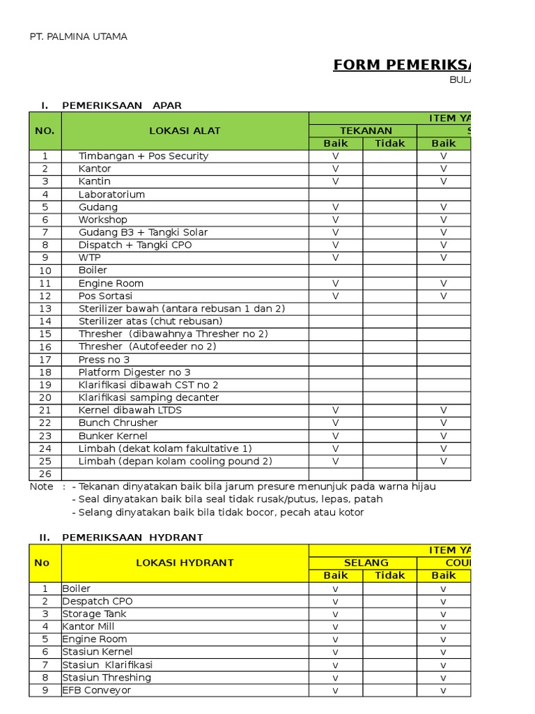 Checklist Inspeksi Hydrant Bulan Oktober | PDF