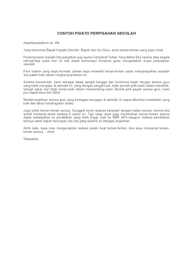 Contoh Pidato Perpisahan Sekolah | PDF