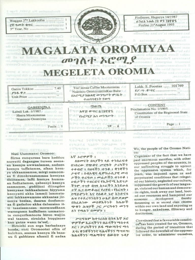 Constitution of Oromia Regional State (1995) | PDF