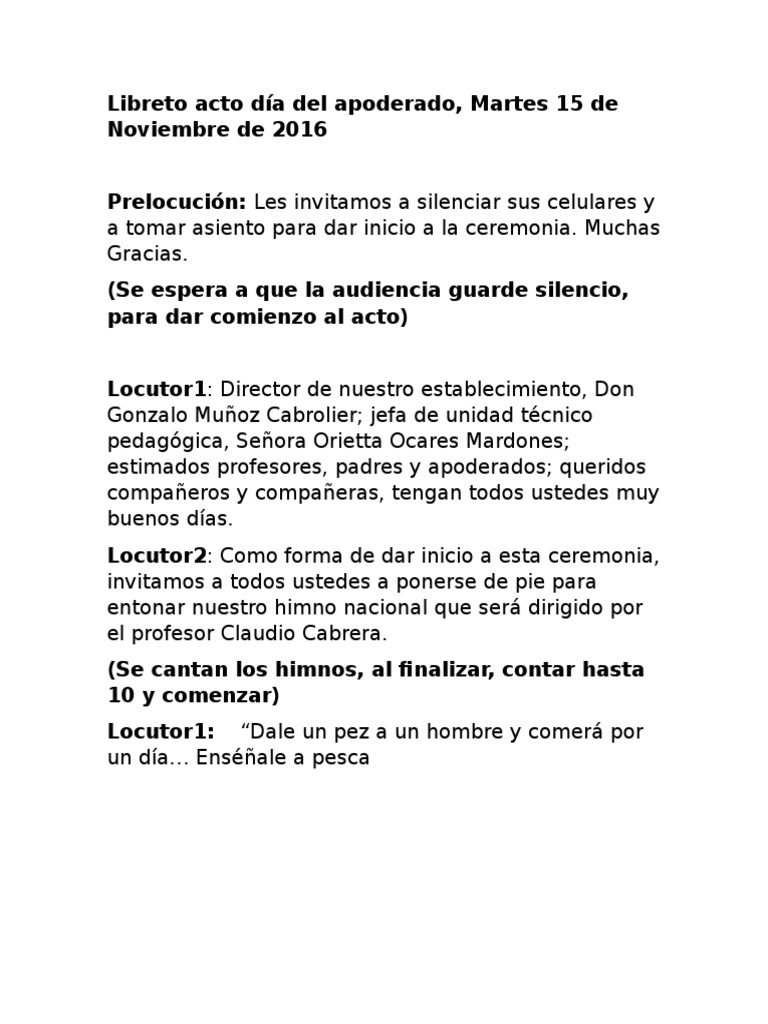 Libreto Acto Día Del Apoderado | PDF