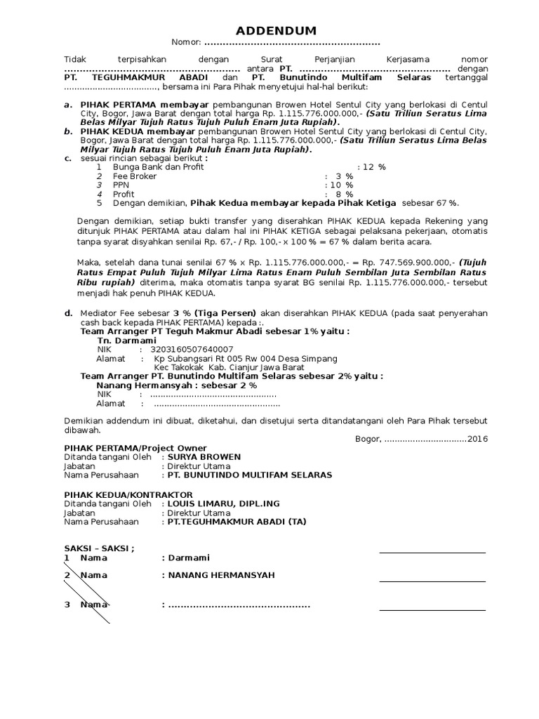 Addendum Browen Hotel Sentul City | PDF