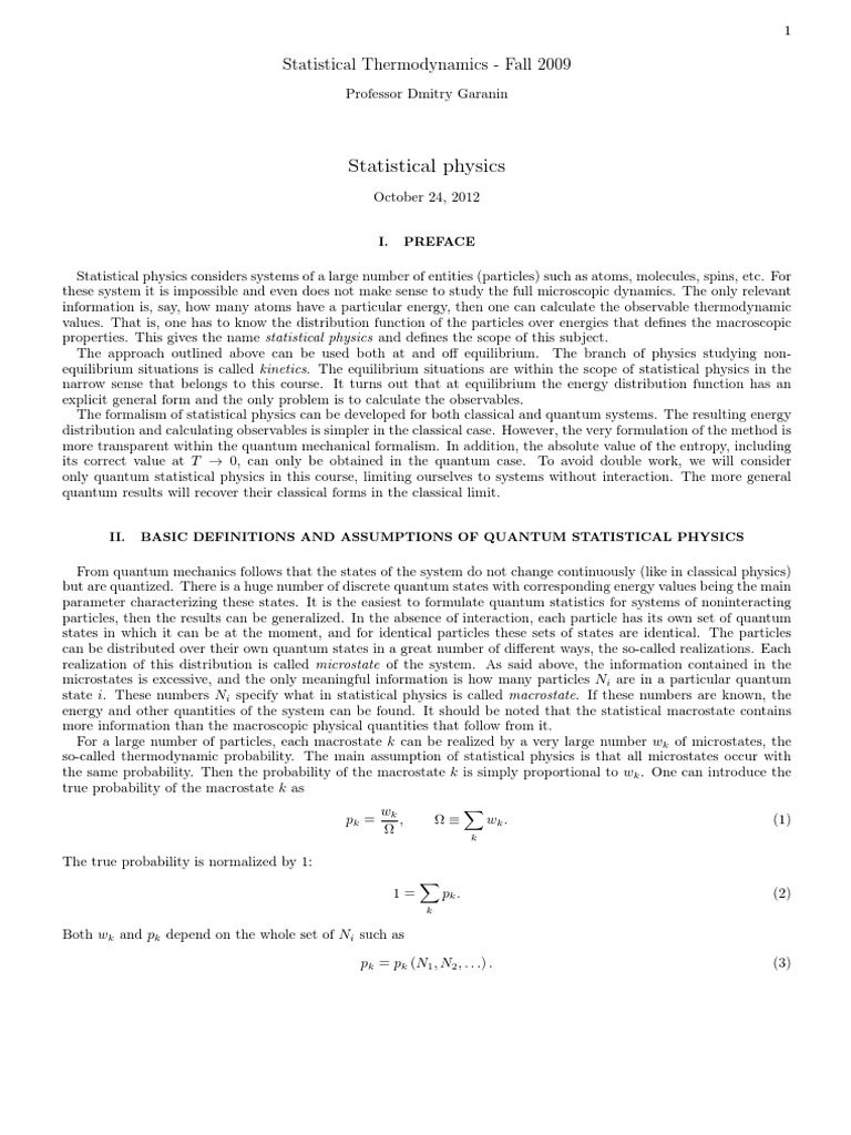 Statistical Physics | PDF | Wave Function | Schrödinger Equation