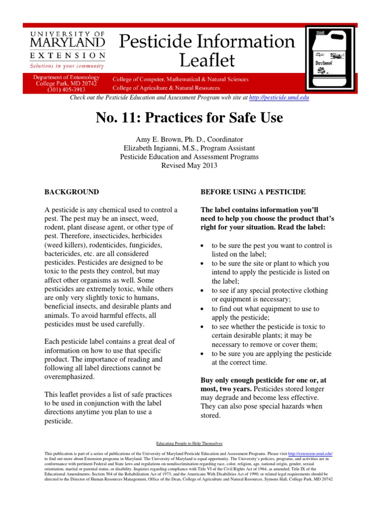No. 11: Practices For Safe Use | PDF | Pesticide | Agriculture