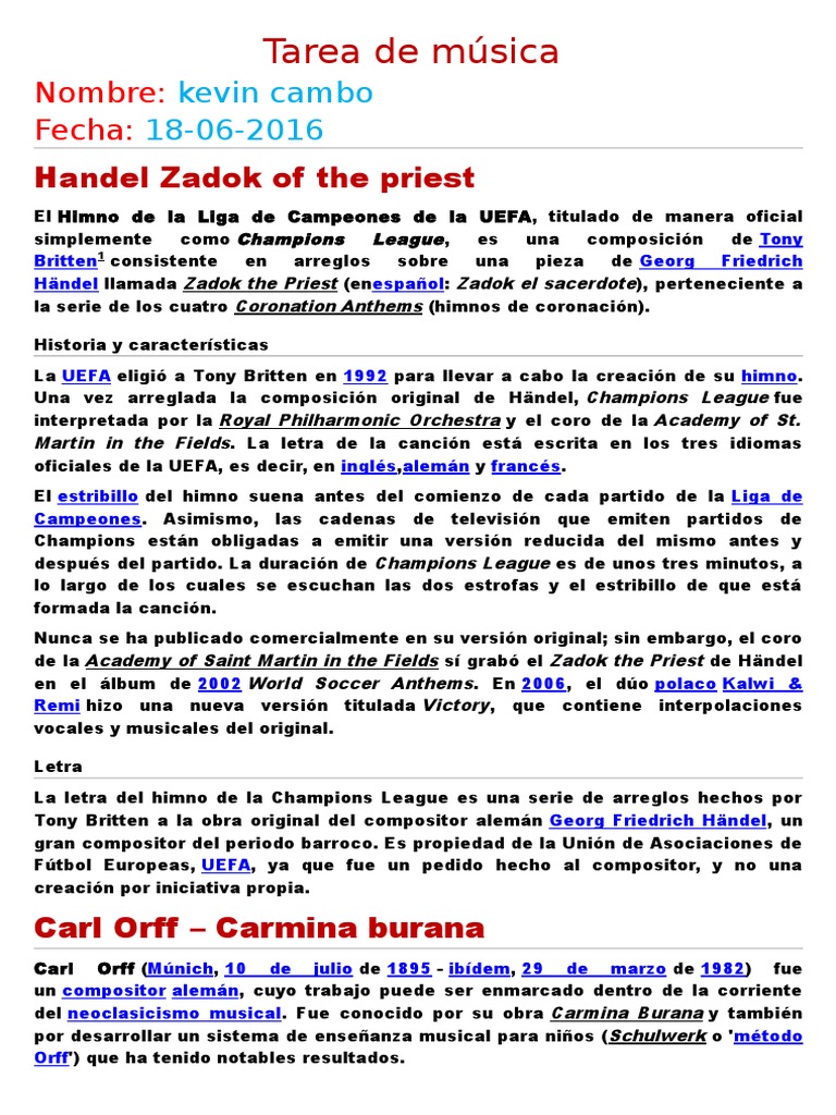 Tarea de Música | PDF | Composiciones Musicales | Música clásica