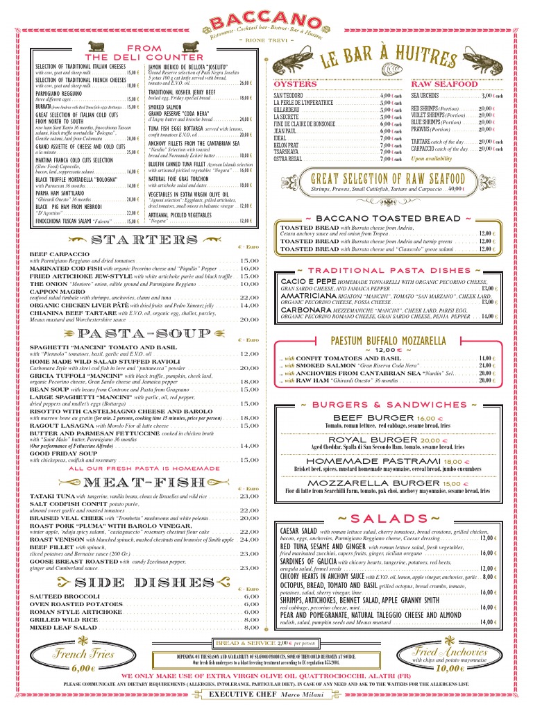 Baccano Restaurant Menu Overview | PDF | Salad | Hamburgers