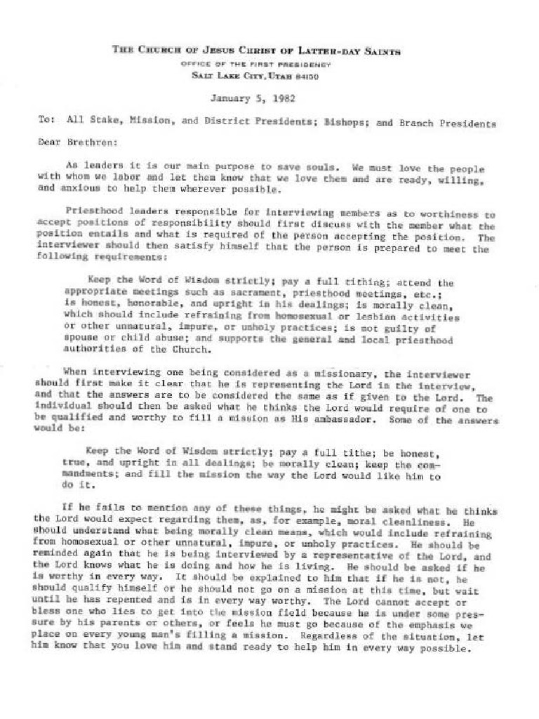 5 Jan 1982 LDS Letter Banning Oral Sex | PDF