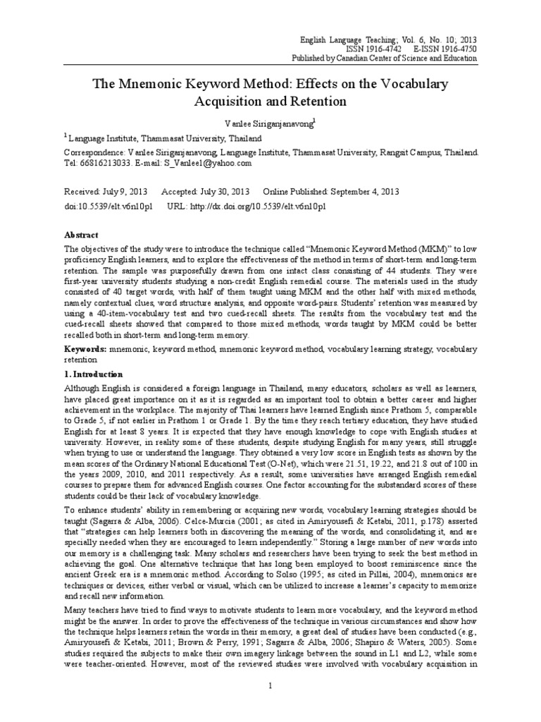 The Mnemonic Keyword Method - Effects on the Vocabulary.pdf ...