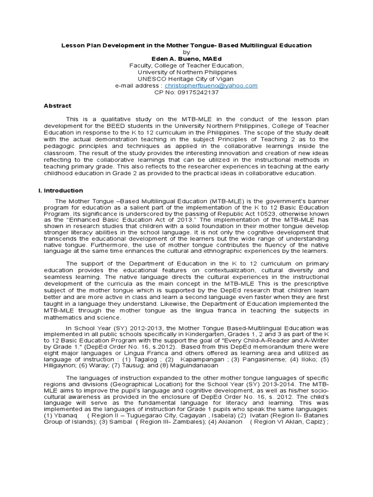 MTB-MLE Lesson Plan Insights | PDF