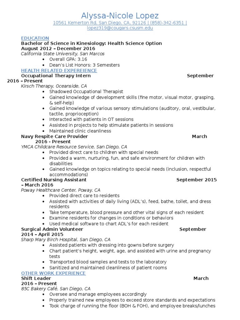Kine 495 Resume | PDF | Nursing | First Aid