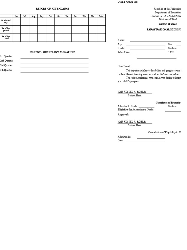 Form 138 with ALIVE patterned to DepEd Order No. 8 s. 2015 (7 views)