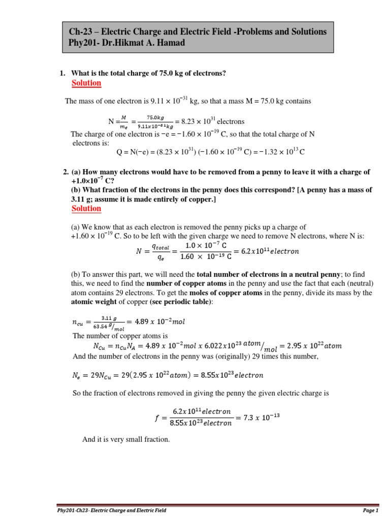Solved Problems-Ch23-Electric Forces New Fall 2015-2014 | PDF | Electric Charge | Electric Field
