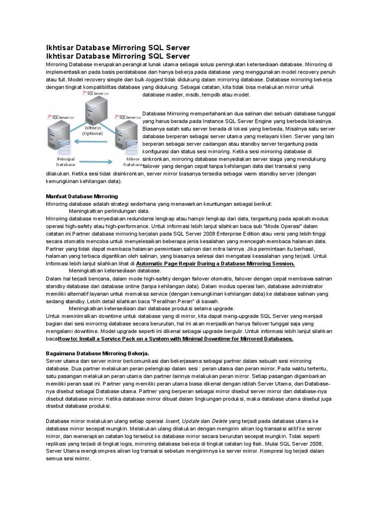 Ikhtisar Database Mirroring SQL Server | PDF | Replikasi (Komputasi) | Microsoft Sql Server