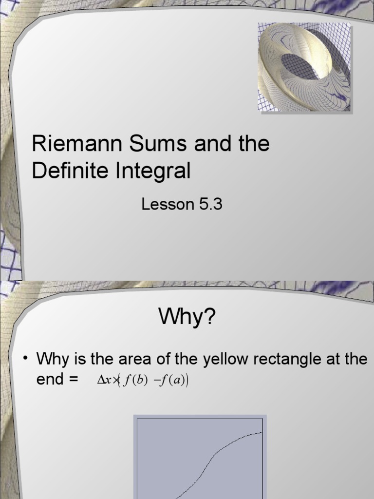 Riemann Sums and The Definite Integral: Lesson 5.3 | PDF | Integral ...