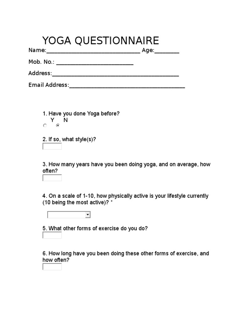 Yoga Questionnaire | PDF