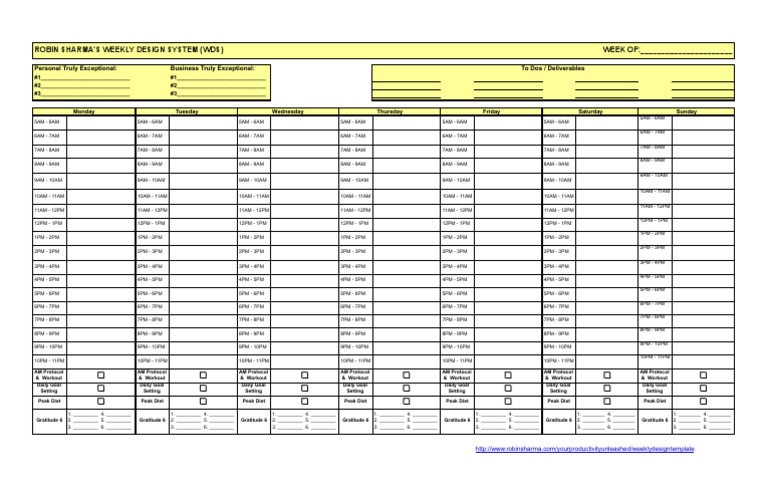Robin Sharma's Weekly Design System: A Template for Planning Personal ...