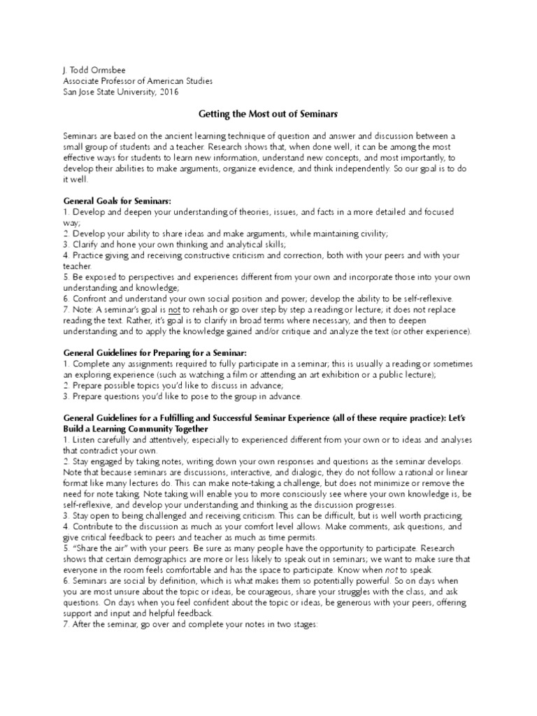 Getting The Most Out of Seminars: General Goals For Seminars | PDF ...
