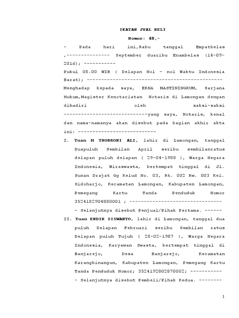 Contoh Akta IJB (Ikatan Jual Beli) | PDF