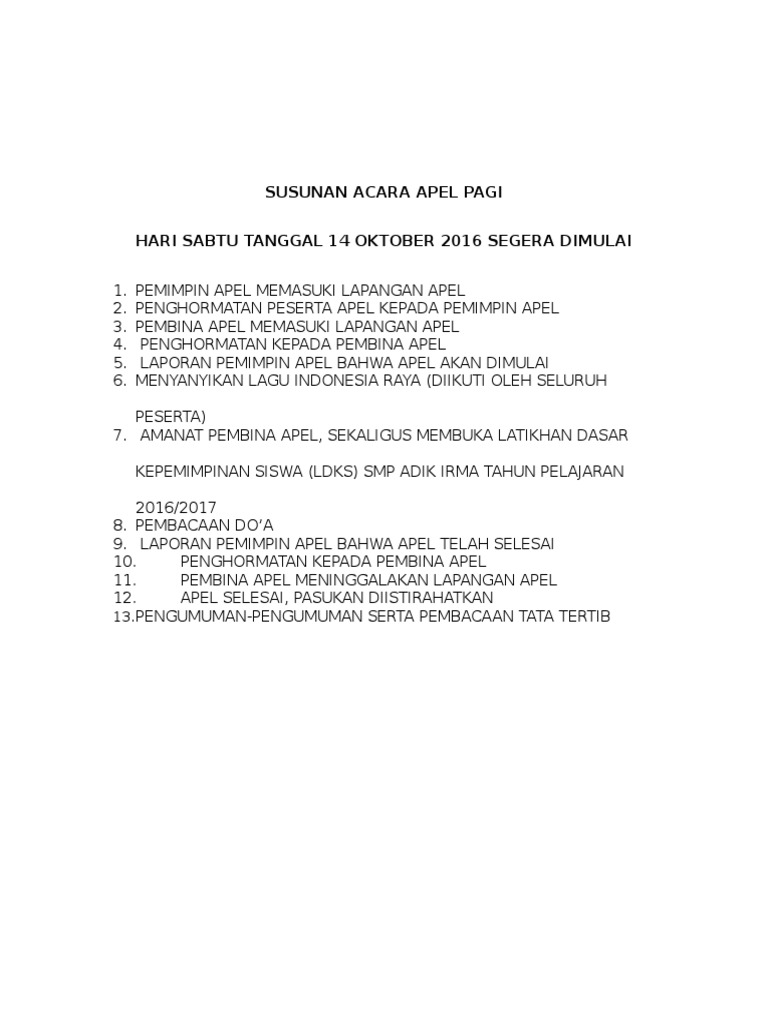 Susunan Acara Apel Pagi | PDF
