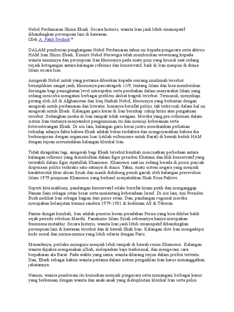 Nobel Perdamaian Shirin Ebadi | PDF