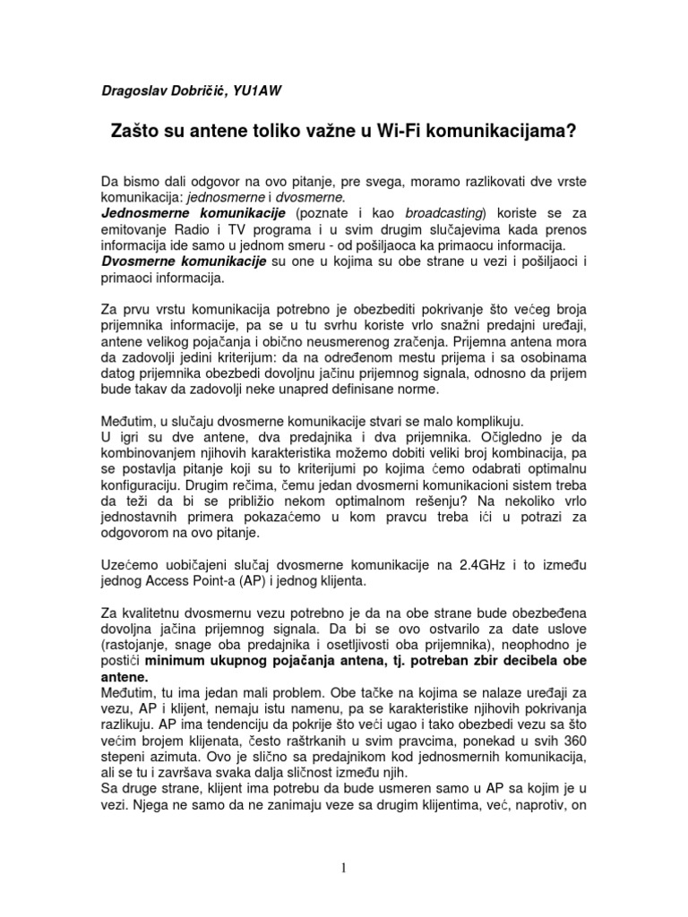 Vaznost Antena U Wi FI PDF | PDF