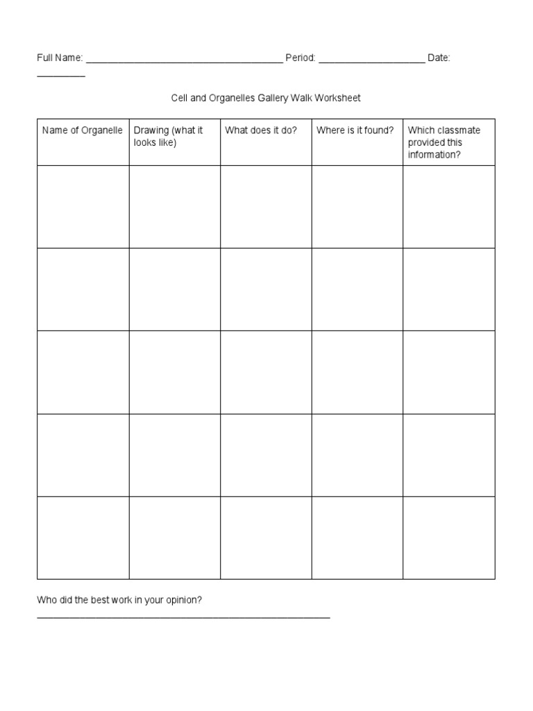 Cell Organelles Gallery Walk Worksheet | PDF | Science & Mathematics