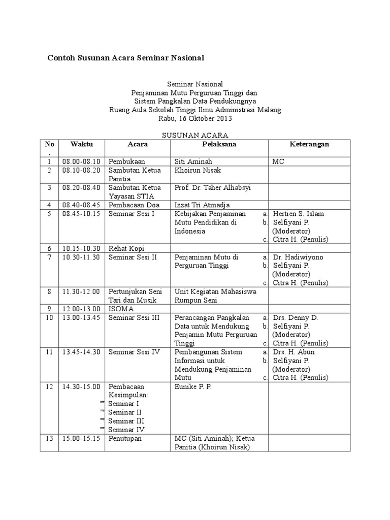 Contoh Susunan Acara Seminar Nasional | PDF