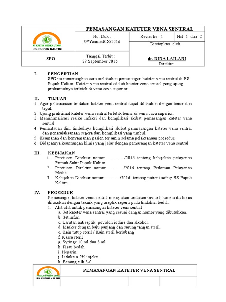 Spo Pemasangan Kateter Vena Sentral | PDF