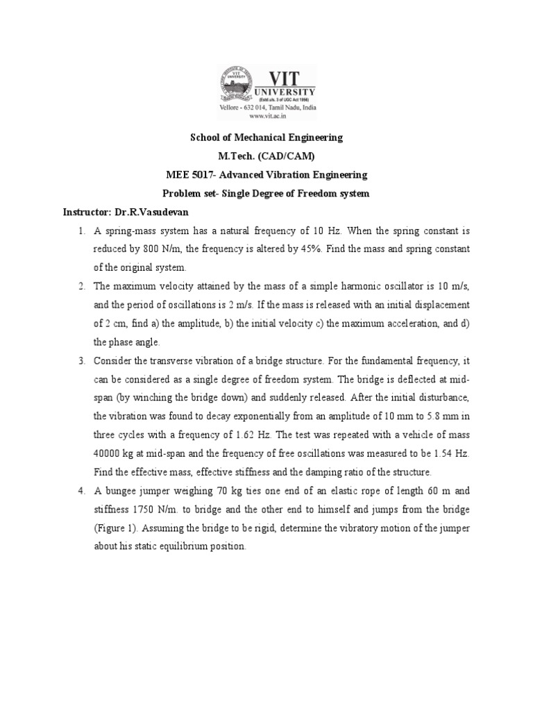 Advanced Vibration Engineering Problems | PDF | Quantity | Applied And ...