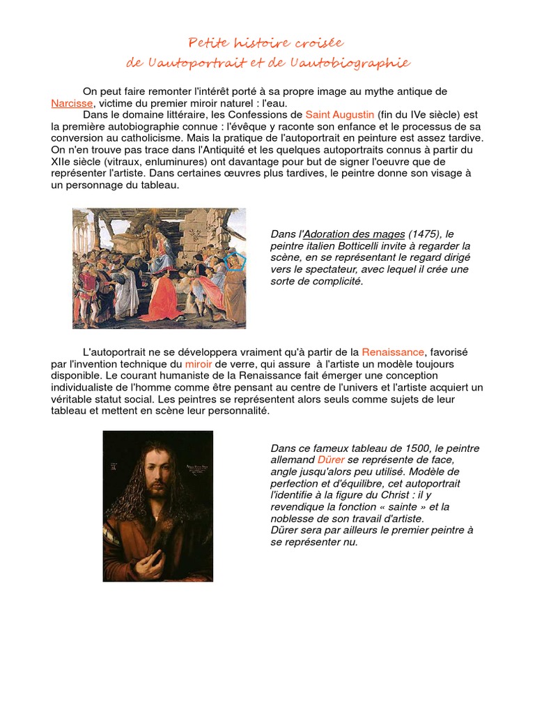 Histoire de l'autoportrait et autobiographie | PDF