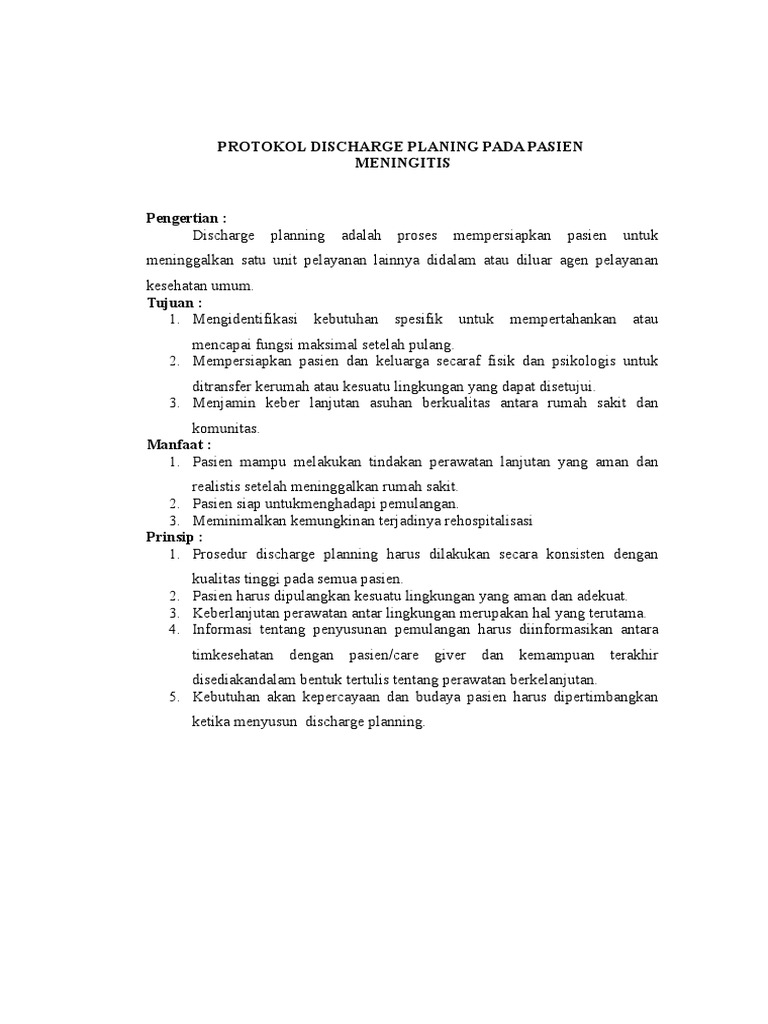 Protokol Discharge Planning Pada Pasien | PDF | Pengembangan Diri